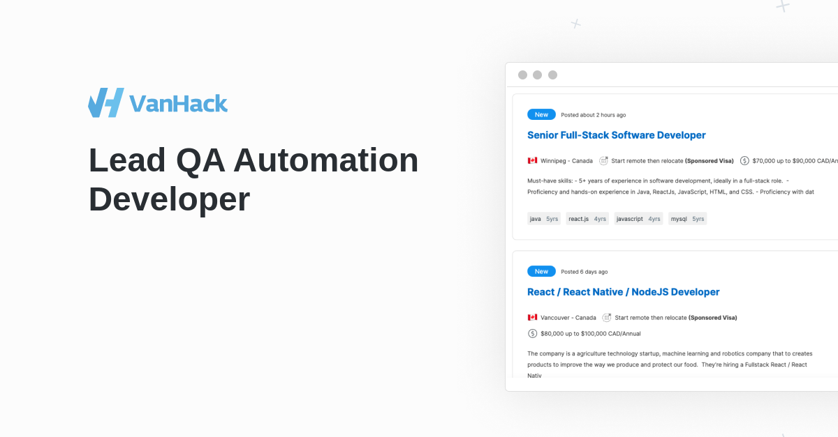 Lead QA Automation Developer - VanHack